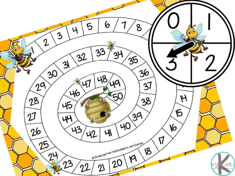 🐝 FREE Printable Bee Kindergarten Counting 1-50 Game