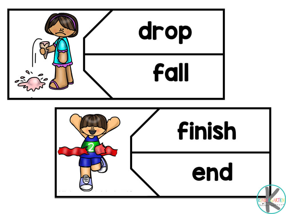 Free Printable Synonym Puzzles for Kinder to Practice