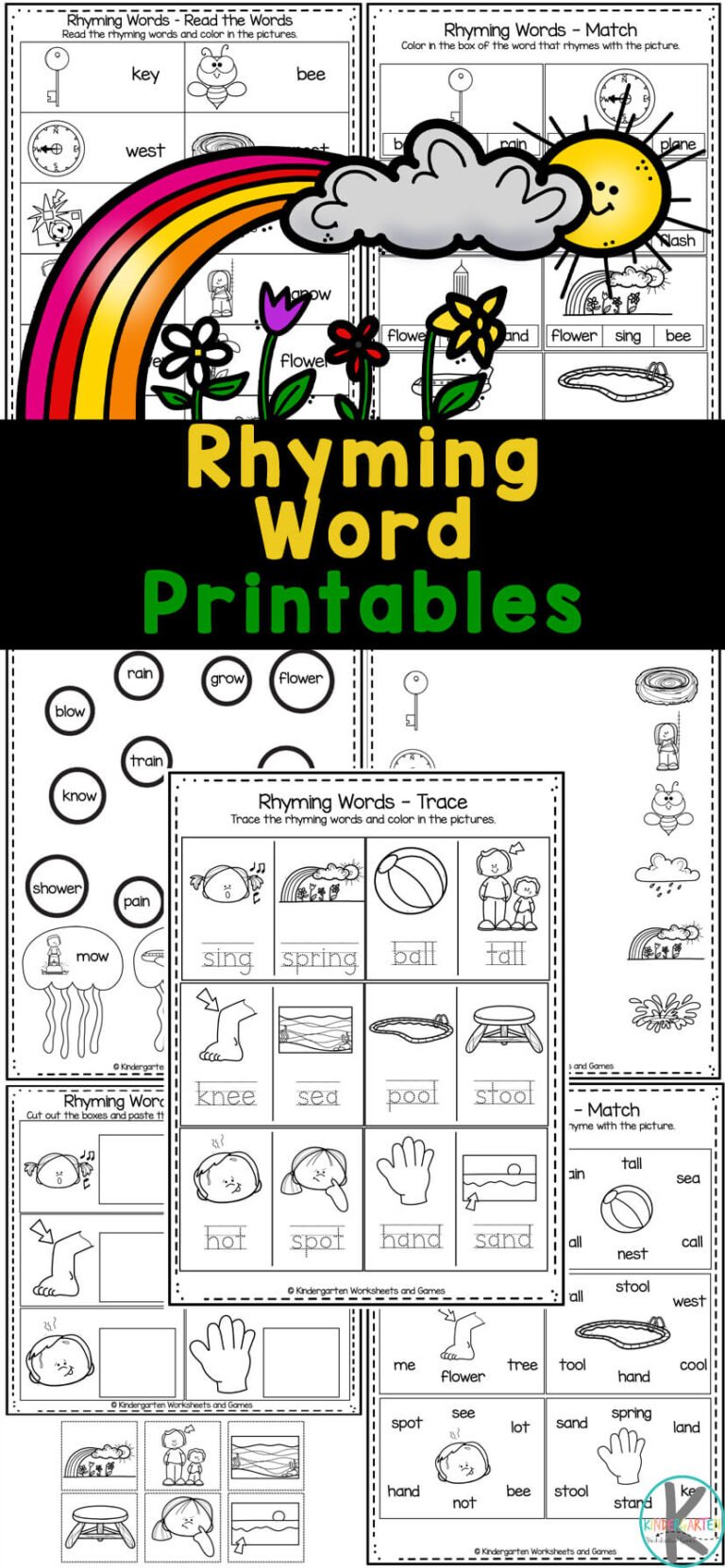 FREE Printable Rhyming Words Worksheets for Kindergartners