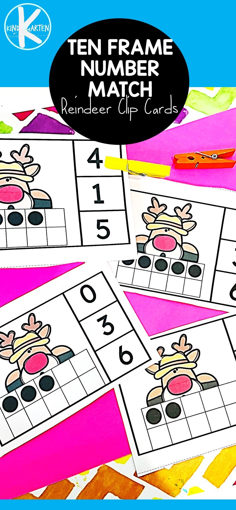 Rudolph Ten Frame Clip Cards - Christmas Math for Kindergarten