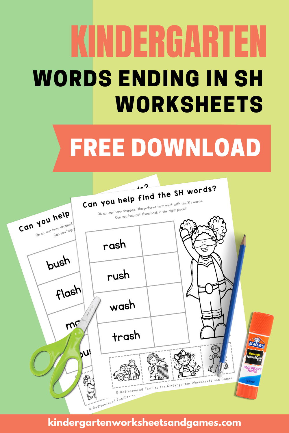 Words that End in SH: Free Printable Worksheets for Kindergarten