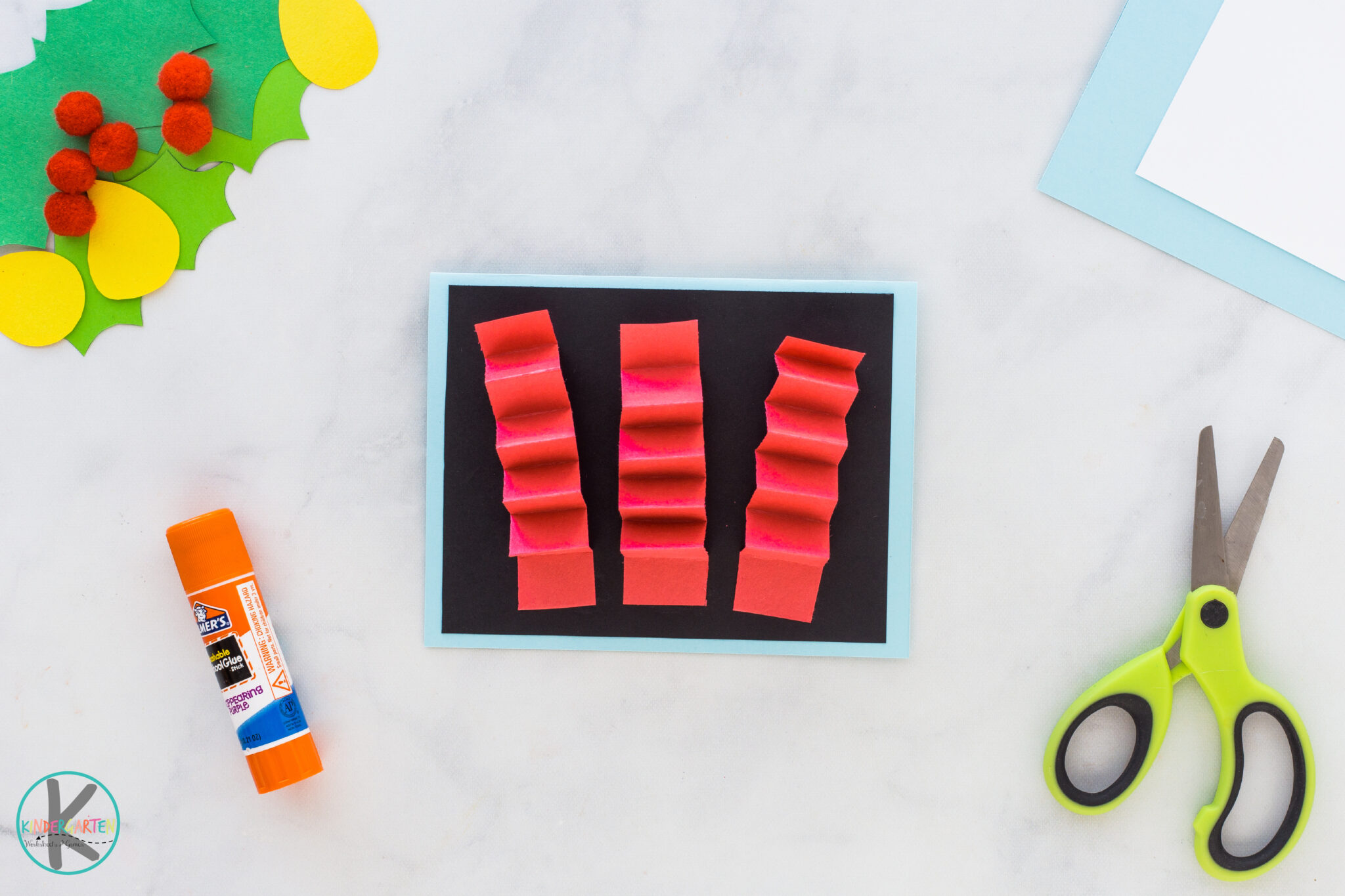 🎄 Construction Paper Christmas Candle Card Craft for Kindergarten