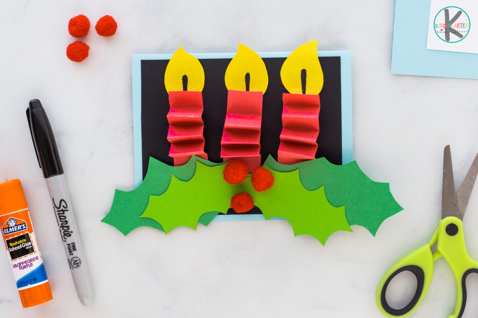 🎄 Construction Paper Christmas Candle Card Craft for Kindergarten