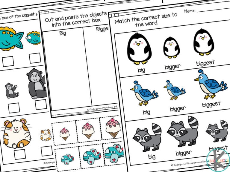 FREE Printable Big, Bigger and Biggest Kindergarten Math Worksheets