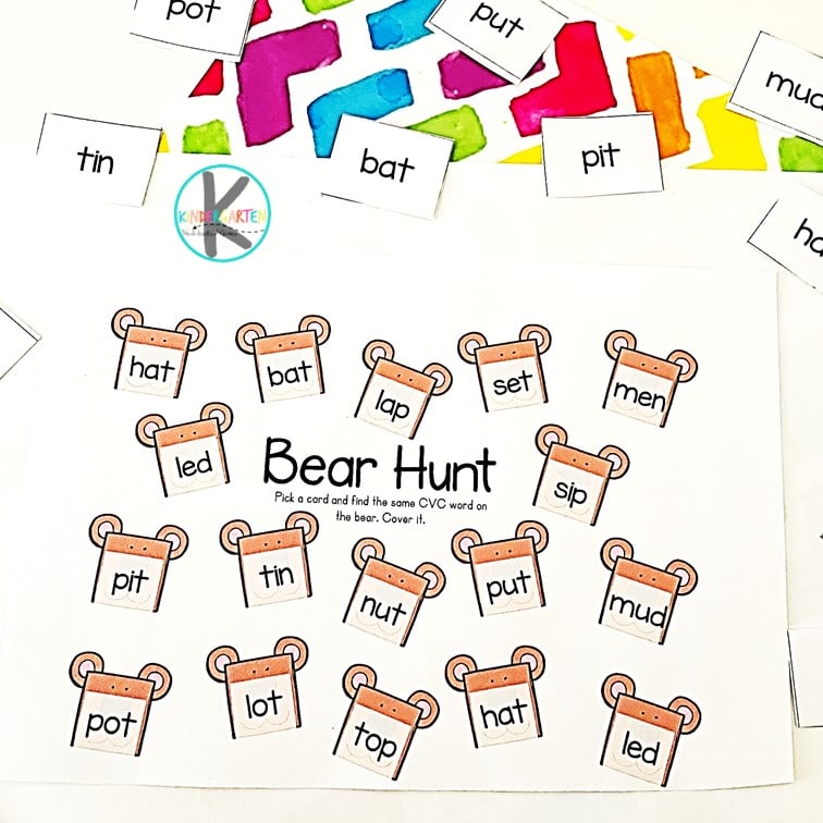 🐻 FREE Printable CVC Words for Kindergarten Bear Hunt Game