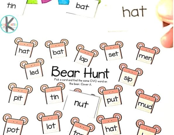 🐻 FREE Printable CVC Words for Kindergarten Bear Hunt Game