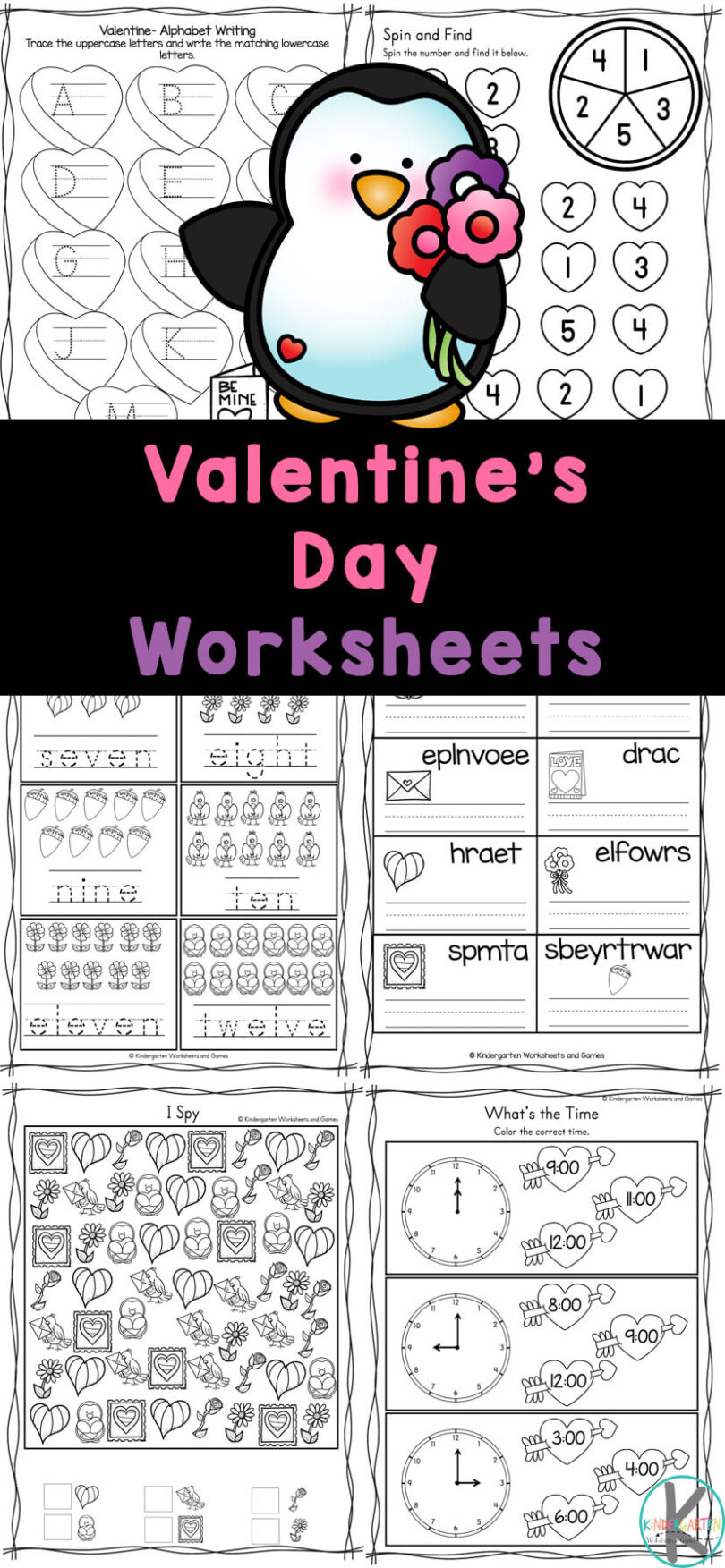 💕 FREE Valentines Day Math Worksheets for Kindergarten