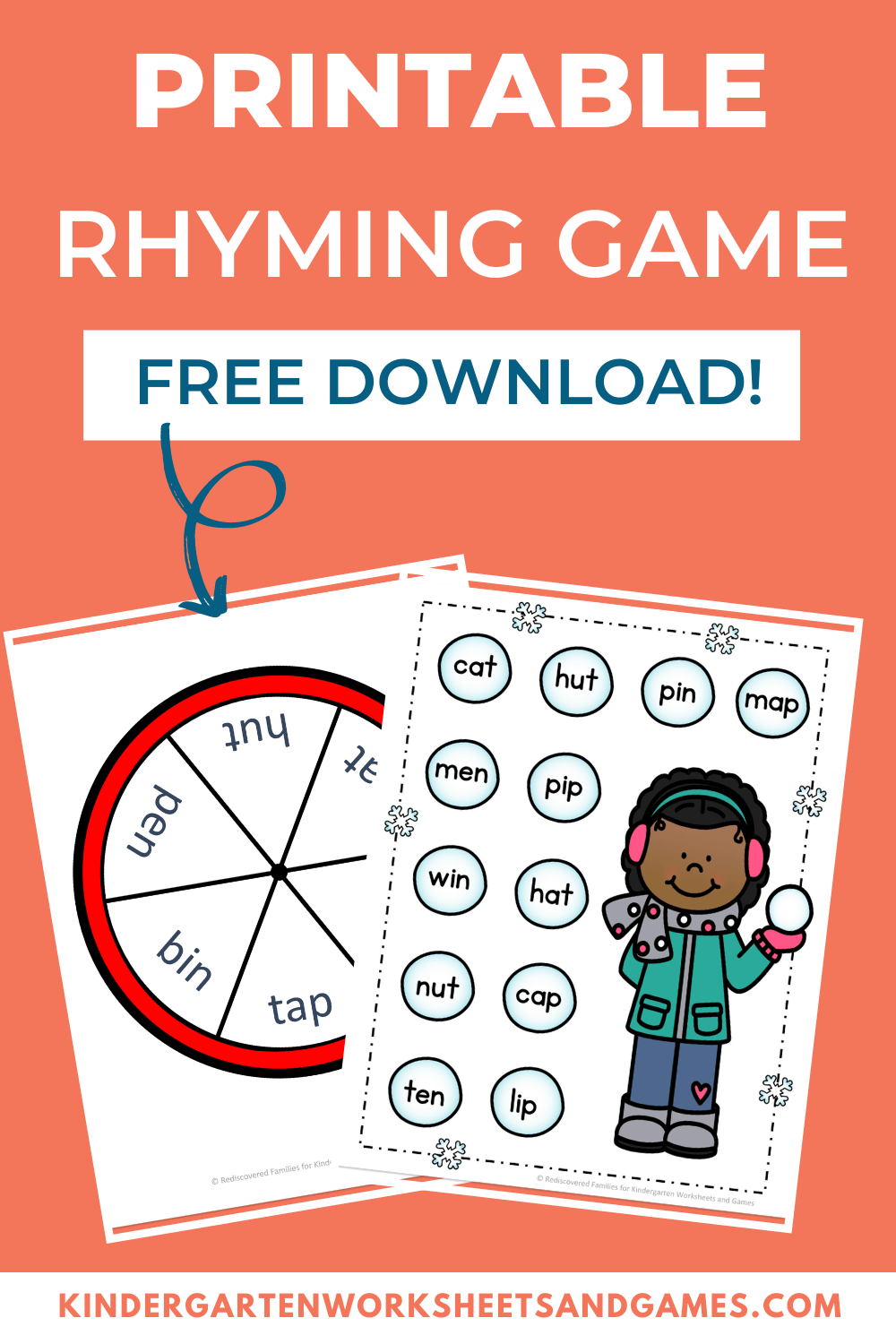 FREE Printable Winter Rhyming Bump Game for Kindergarten