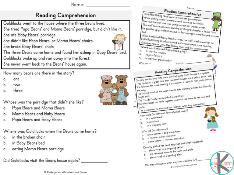 FREE Printable Fairy Tale Reading Comprehension Worksheets