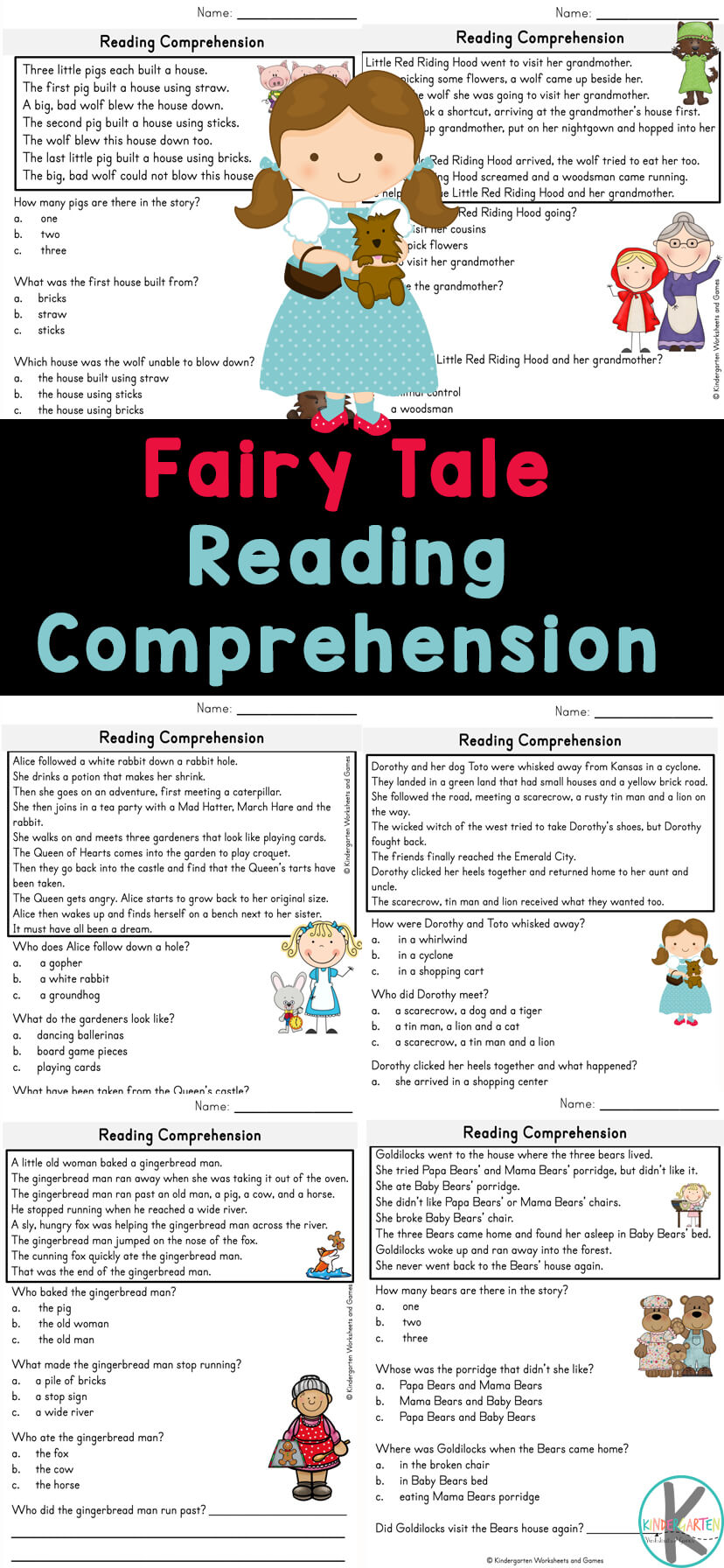 FREE Printable Fairy Tale Reading Comprehension Worksheets