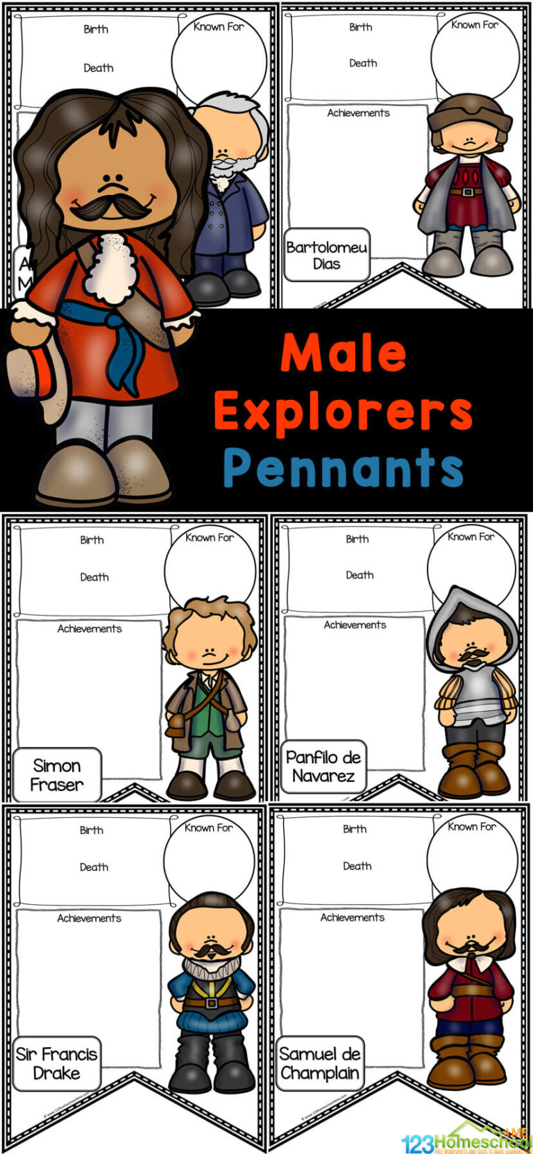 🧭 FREE Printable Famous Early Explorers Coloring Pages