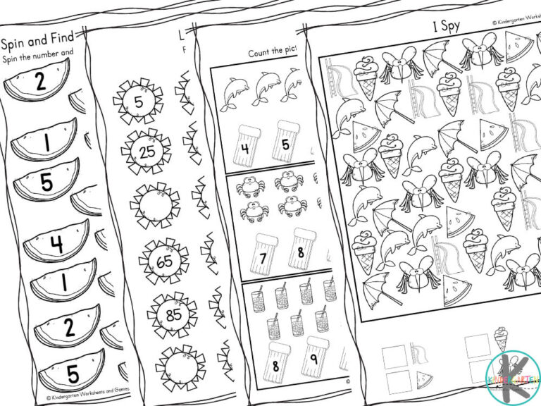 🌞 FREE Printable Summer Math Worksheets for Kindergarten