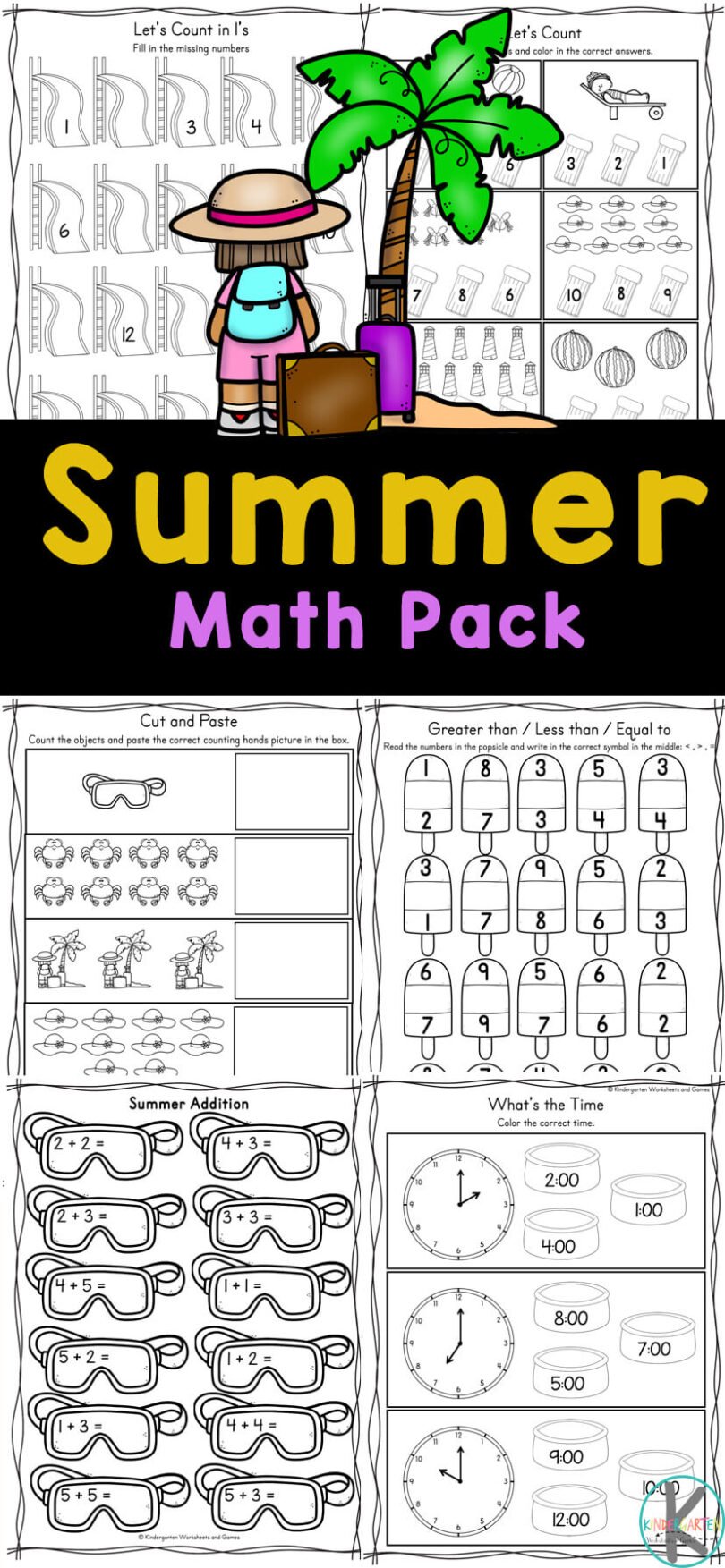 🌞 FREE Printable Summer Math Worksheets for Kindergarten