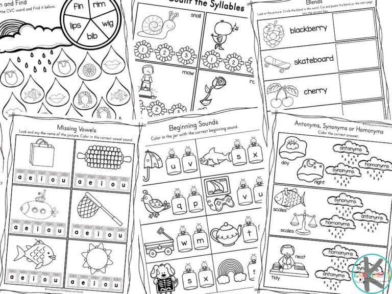 ☔🌷 FREE Printable Kindergarten Spring Literacy Worksheets