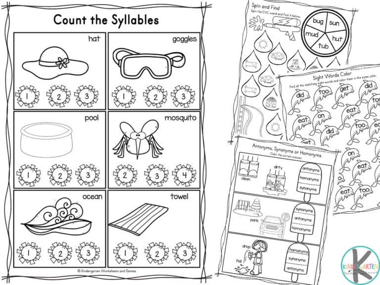 😎 FREE Printable Kindergarten Summer Literacy Worksheets
