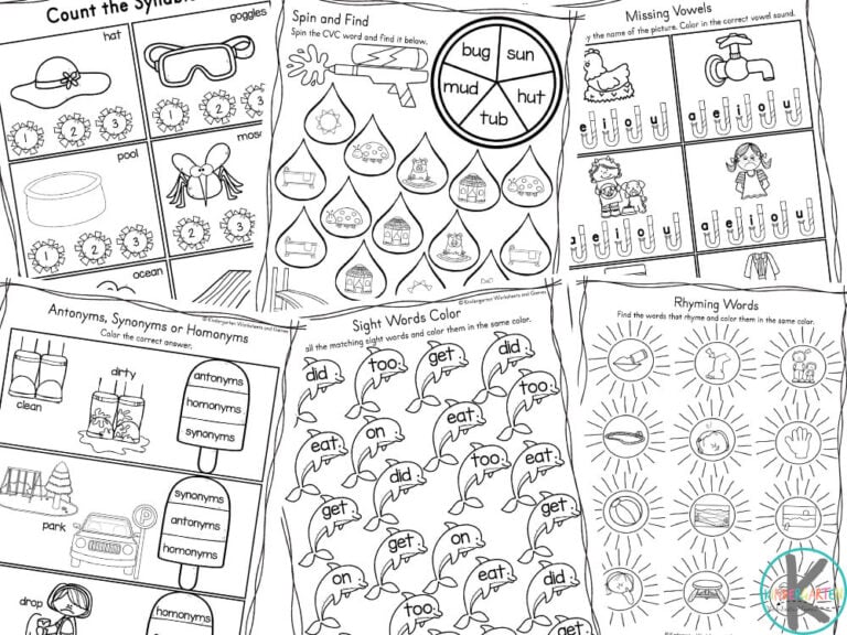 😎 FREE Printable Kindergarten Summer Literacy Worksheets