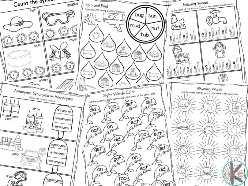 😎 FREE Printable Kindergarten Summer Literacy Worksheets