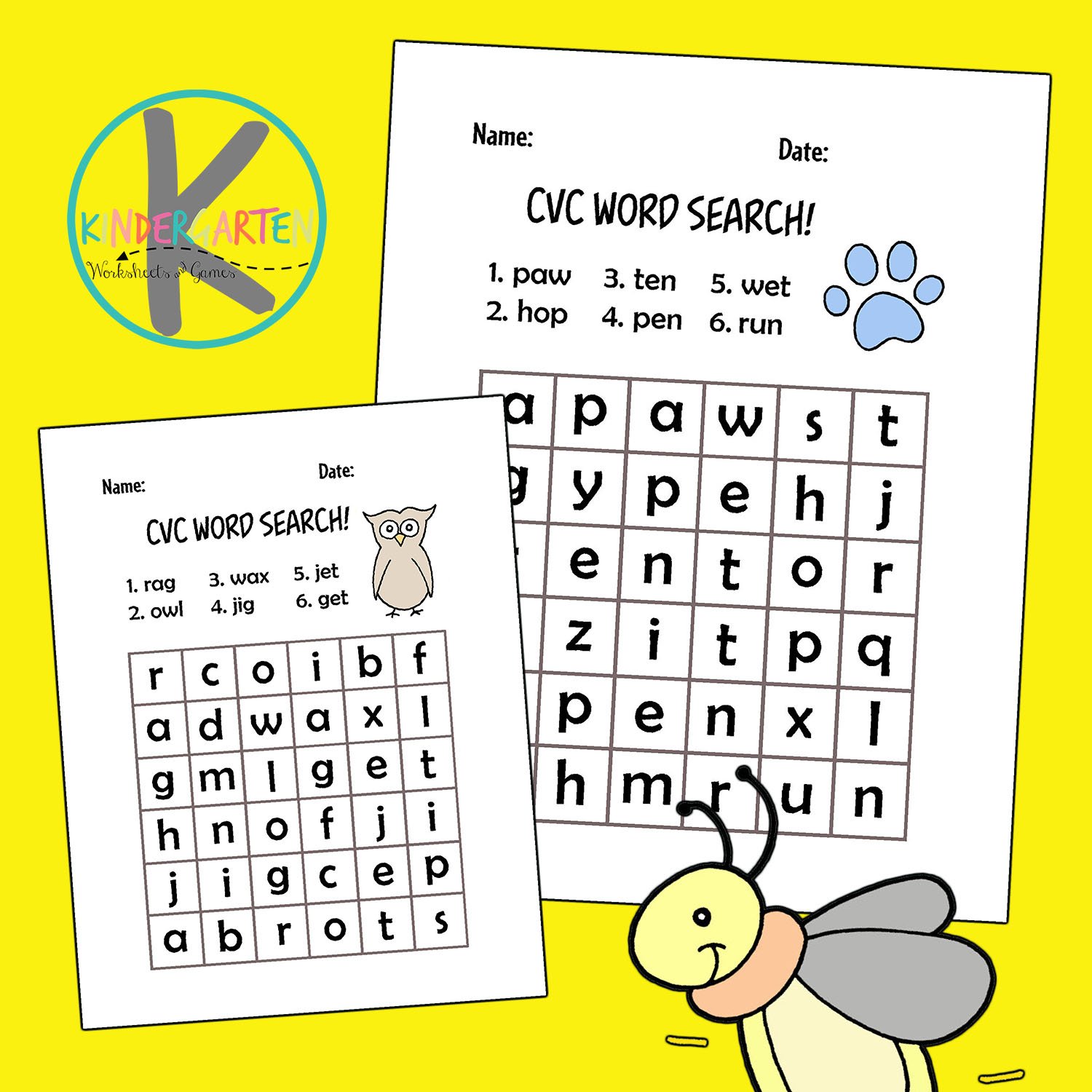 FREE Printable Kindergarten CVC Word Search Worksheets
