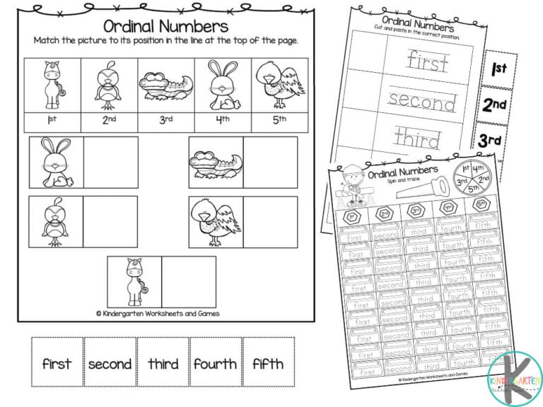 FREE Printable Ordinal Number Worksheets for Kindergarten
