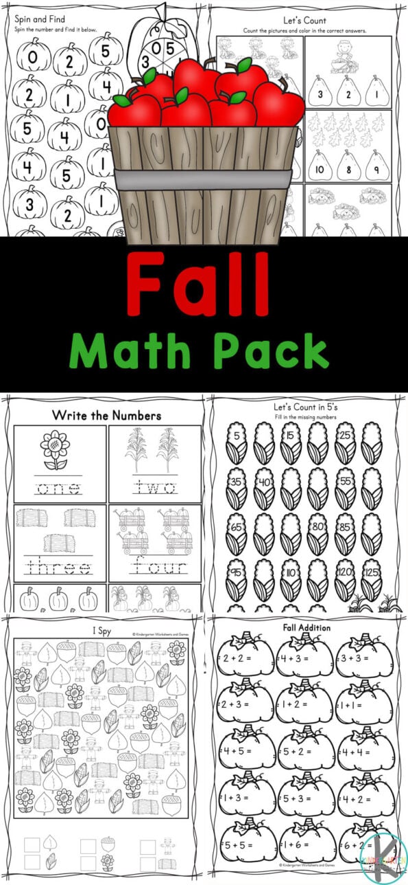 🍁 FREE Printable Kindergarten Fall Math Worksheets