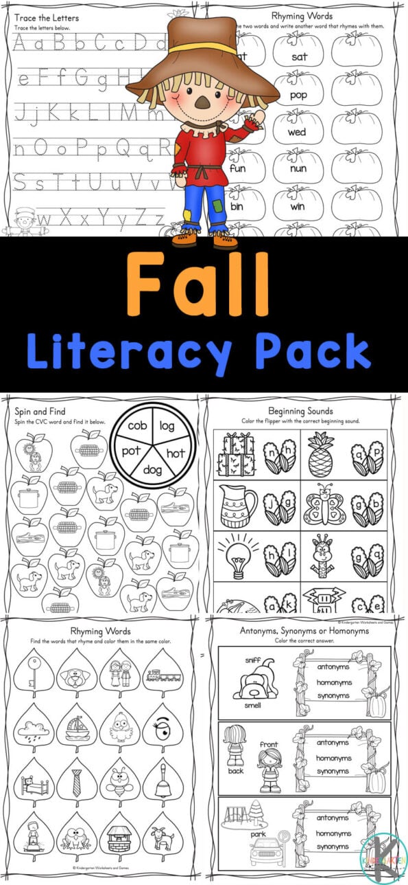 🍂 FREE Printable Fall Literacy Worksheets for Kindergarten