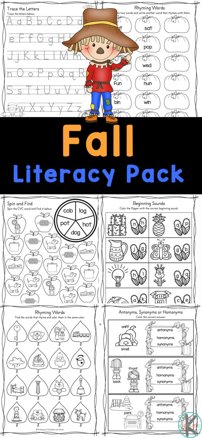 🍂 FREE Printable Fall Literacy Worksheets for Kindergarten