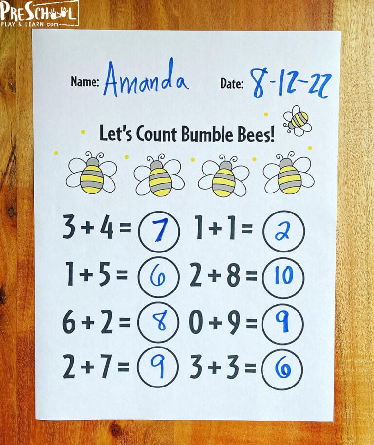 FREE Printable Kindergarten Addition Worksheets Numbers 1-10
