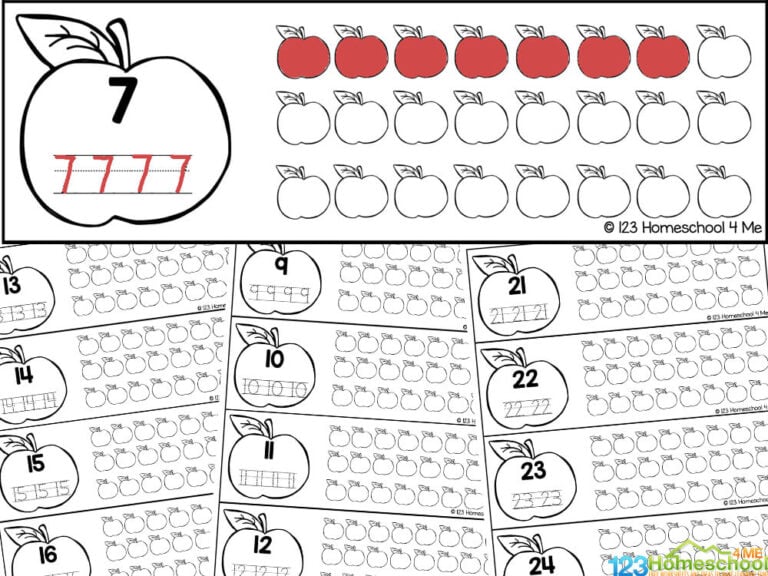 🍎 FREE Printable Apple Counting Math Activity for Numbers 1-20