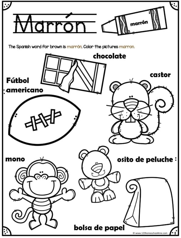 FREE Printable Spanish Colors Worksheet for kindergarten