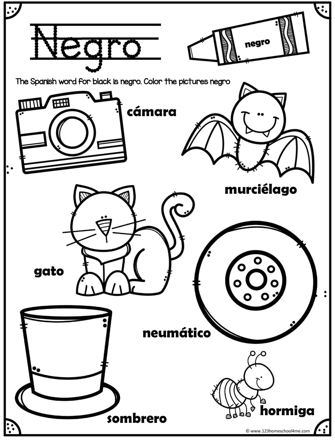 FREE Printable Spanish Colors Worksheet for kindergarten