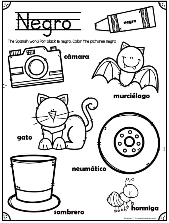 FREE Printable Spanish Colors Worksheet for kindergarten