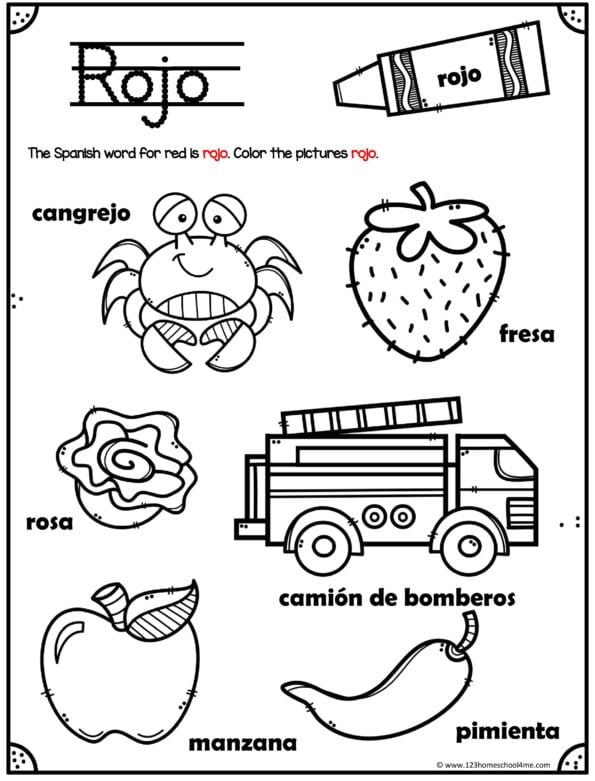 FREE Printable Spanish Colors Worksheet for kindergarten