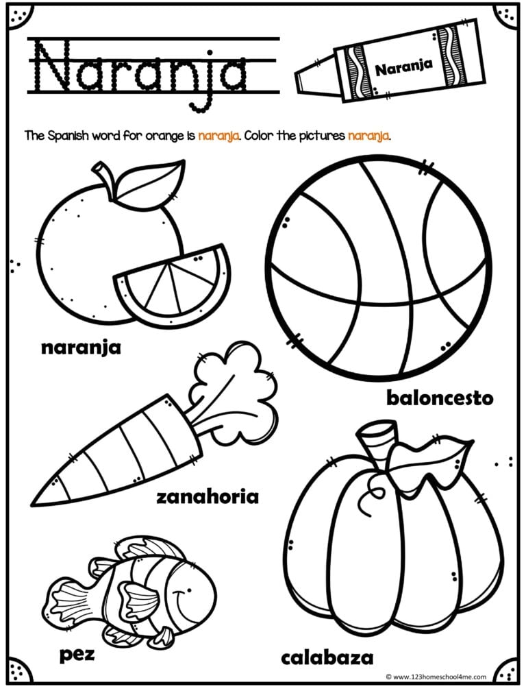 FREE Printable Spanish Colors Worksheet for kindergarten