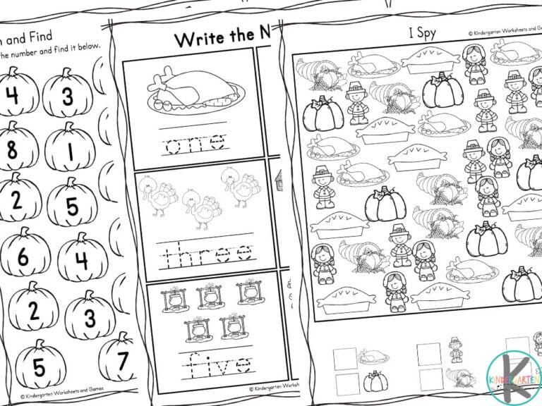 FREE Printable Kindergarten Thanksgiving Math Worksheets