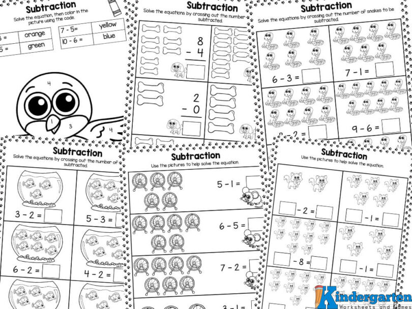 FREE Subtraction Worksheets with Pictures for Kindergarten pdf