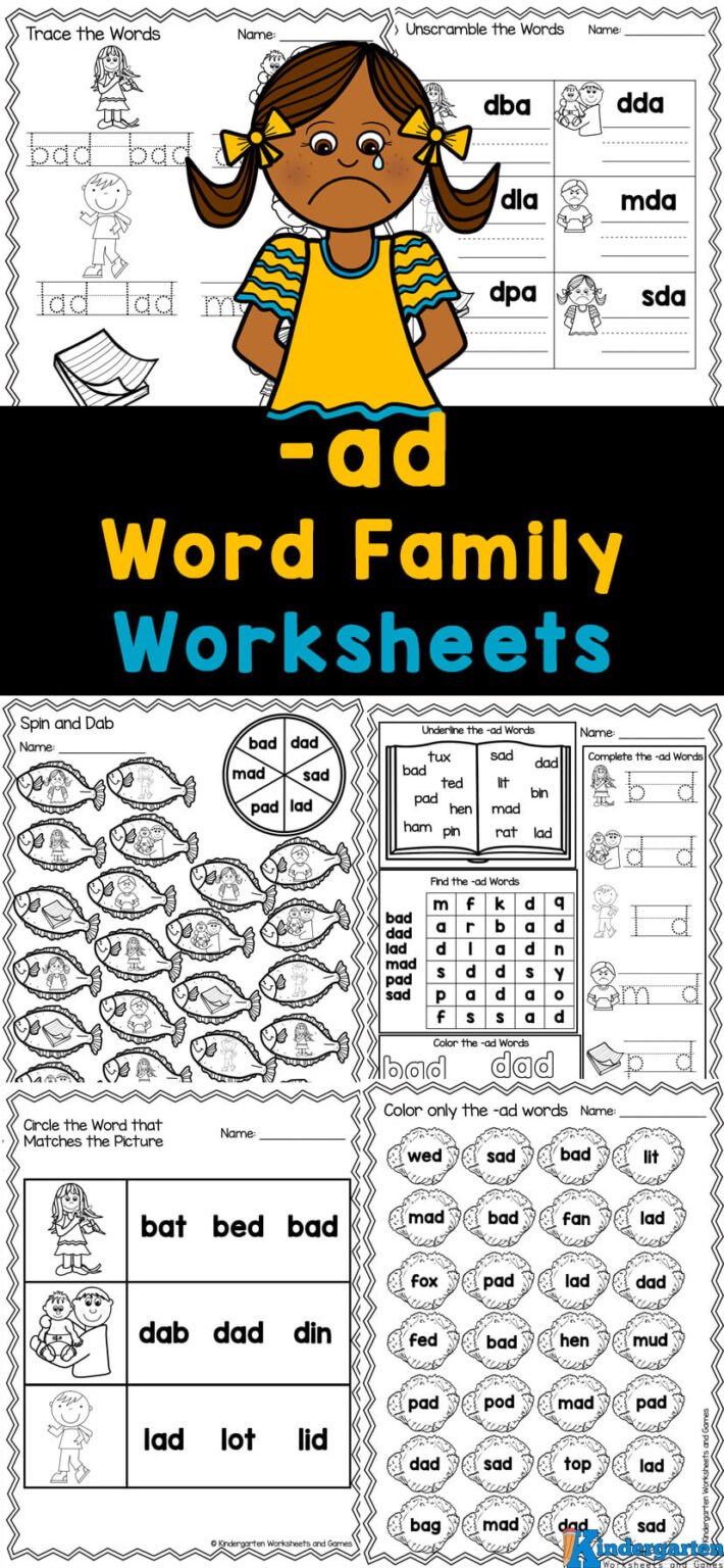 FREE Printable -ad Word Family Worksheets