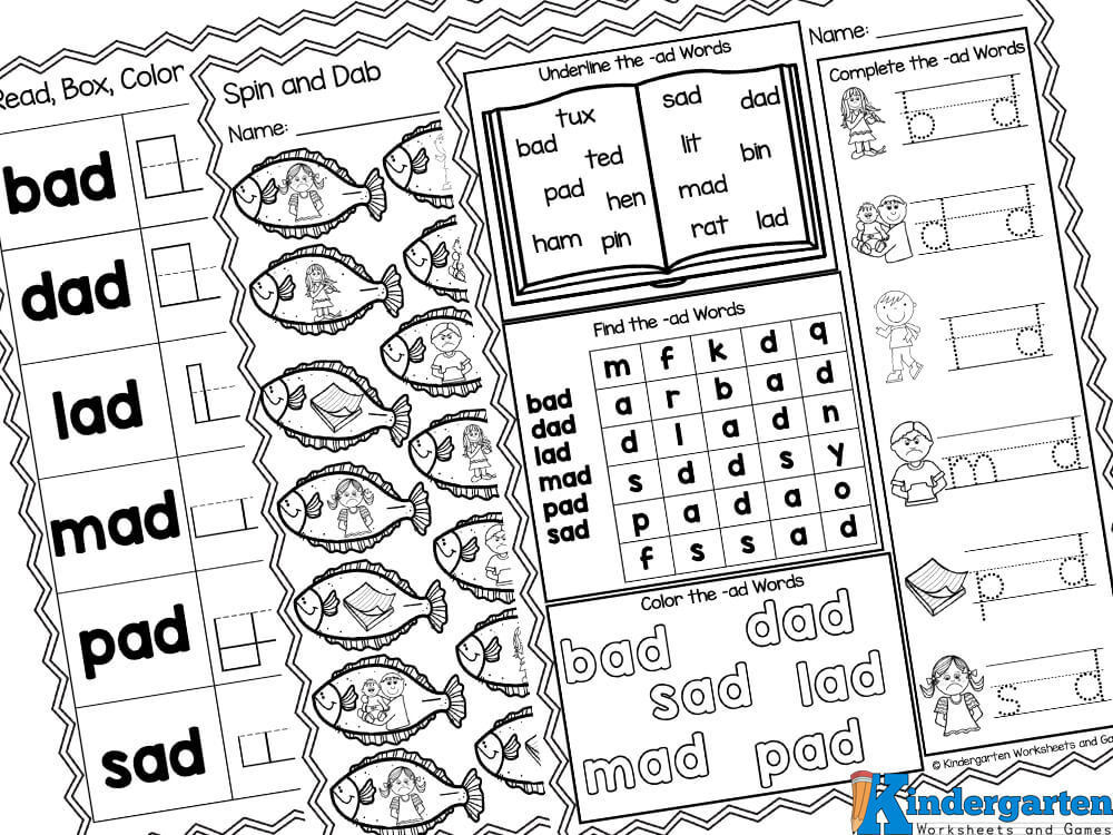FREE Printable -ad Word Family Worksheets