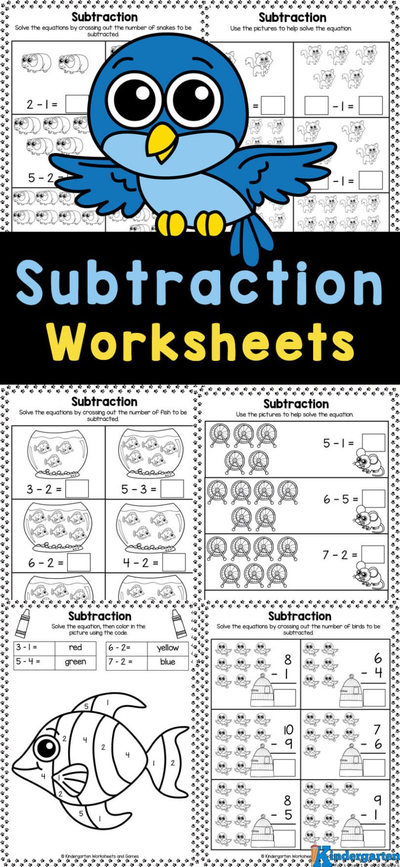 FREE Subtraction Worksheets with Pictures for Kindergarten pdf