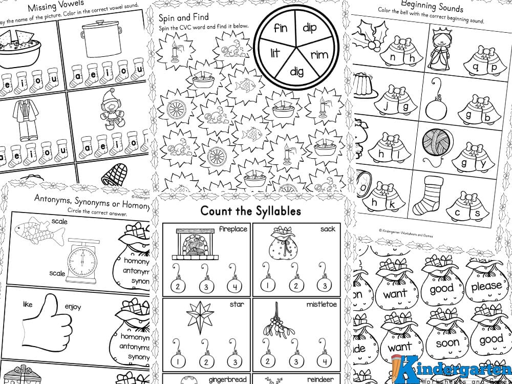 🎄 FREE Christmas Literacy Worksheets for Kindergarten