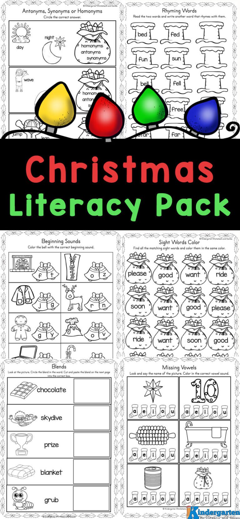 🎄 FREE Christmas Literacy Worksheets for Kindergarten