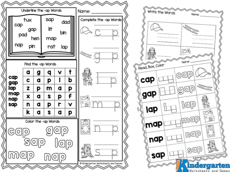 ap Word Family Worksheets for Kindergarten
