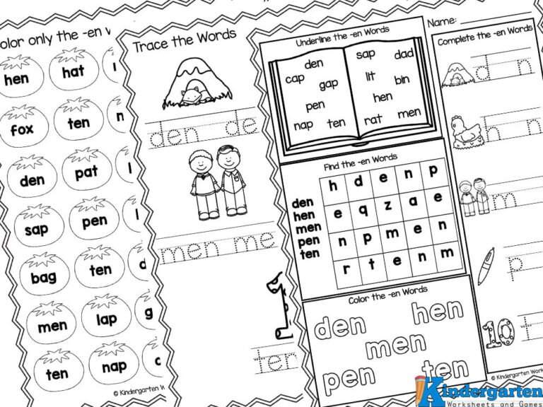 -en Word Family Worksheets for Kindergarten