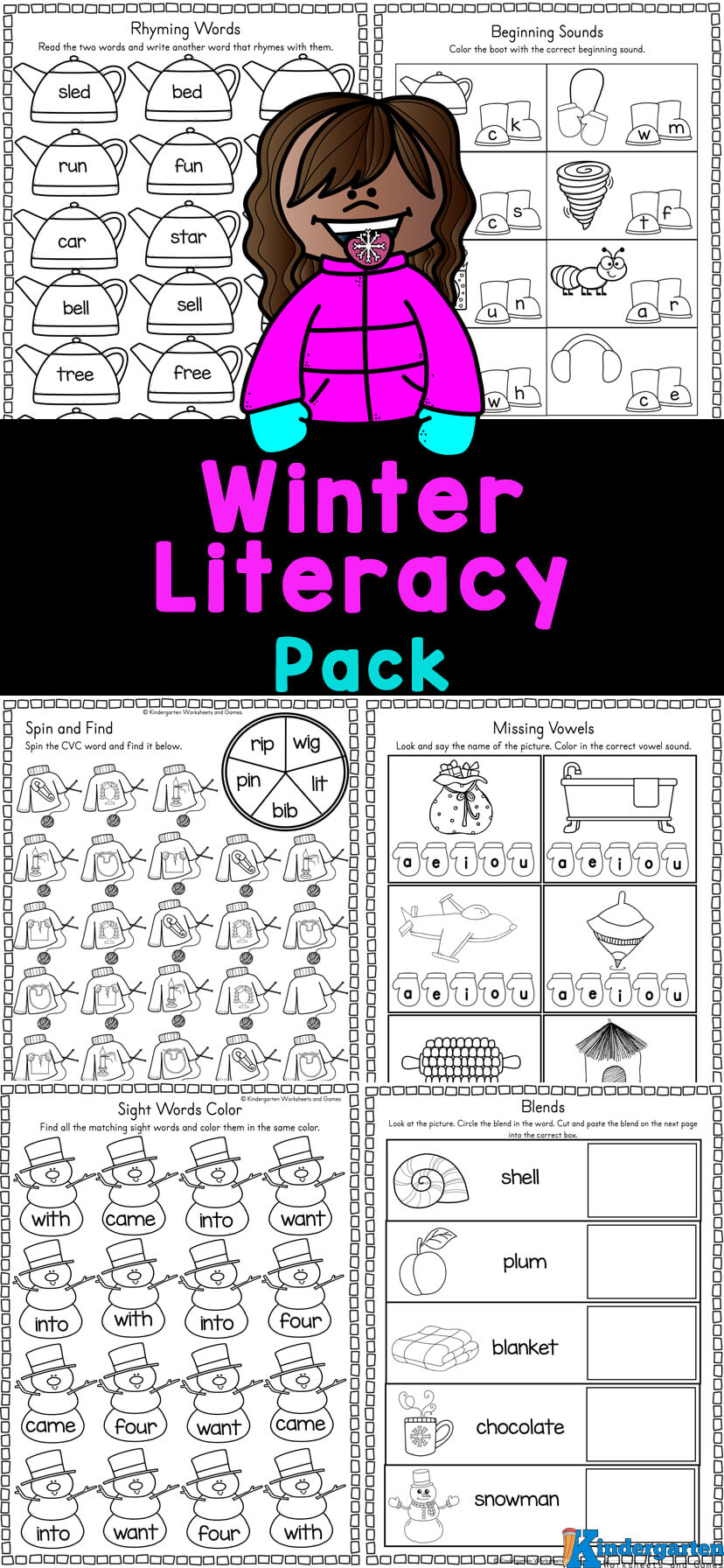 ⛄ FREE Printable Winter Literacy Worksheets for Kindergarten