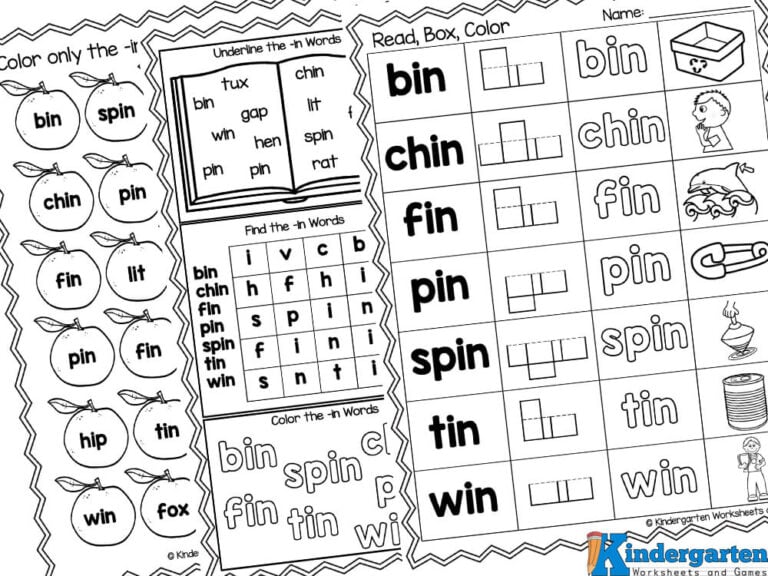 FREE -in Word Family Worksheets for Kindergarten
