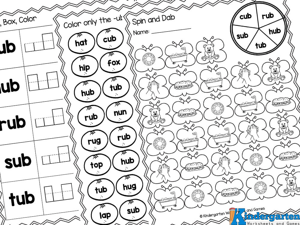 FREE -ub Word Family Worksheets for Kindergarten