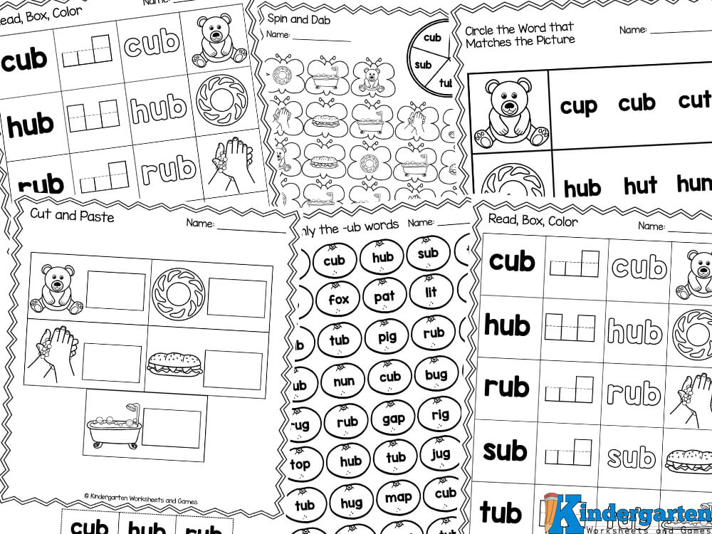 FREE -ub Word Family Worksheets for Kindergarten