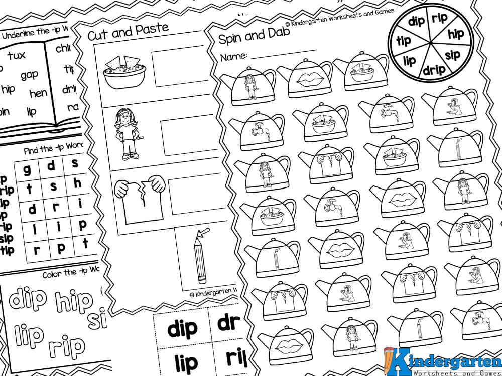 FREE -ip Word Family Worksheets for Kindergarten
