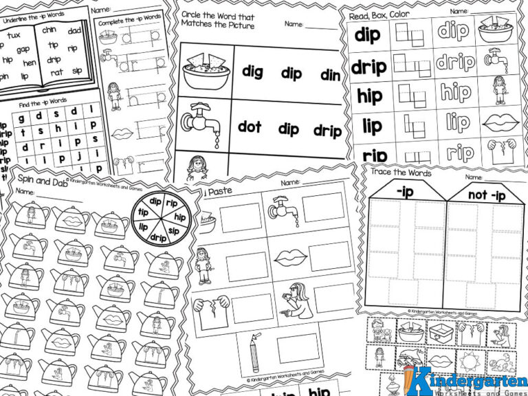 FREE -ip Word Family Worksheets for Kindergarten