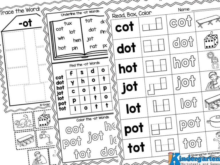 FREE Printable -ot Word Family Worksheets for Kindergarten