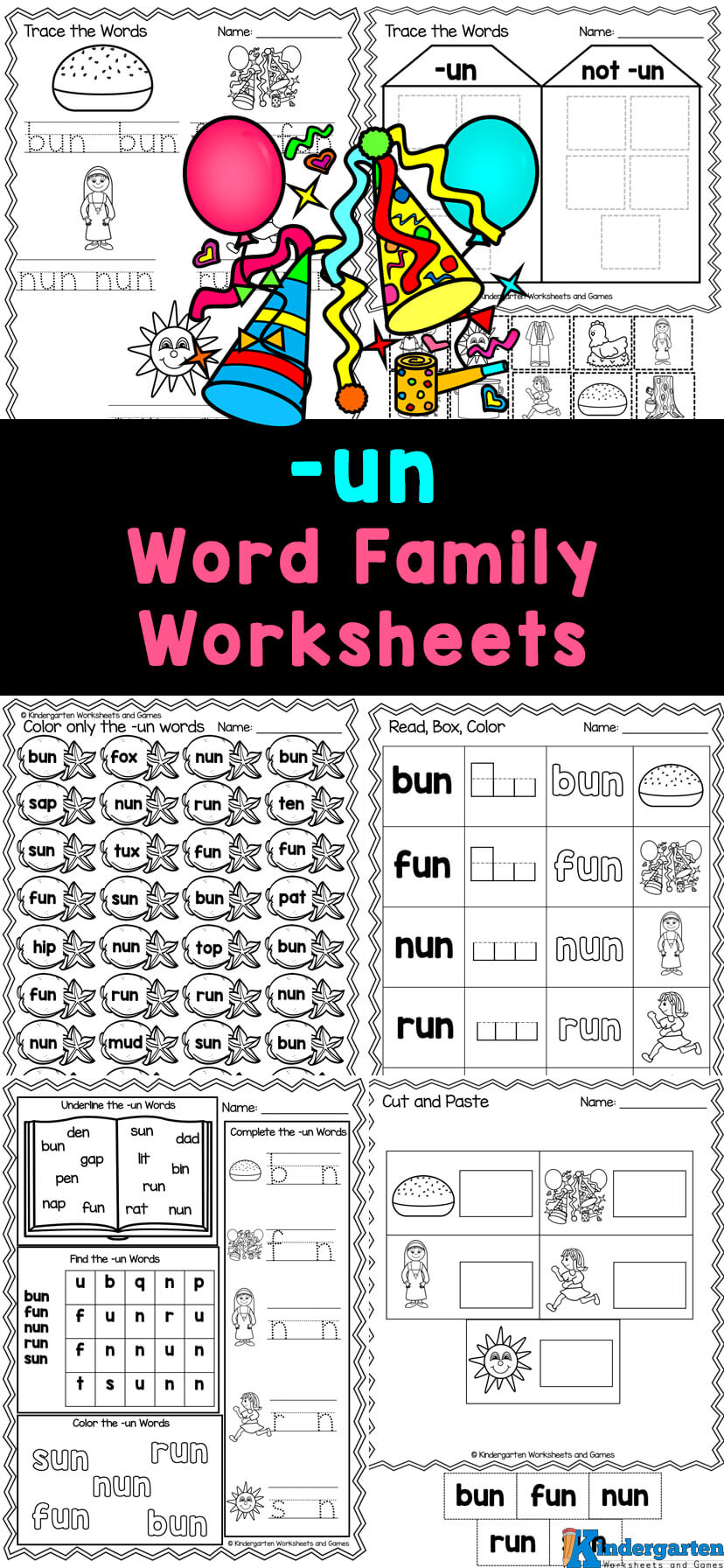 FREE Printable -un Word Family Worksheets for Kindergarten